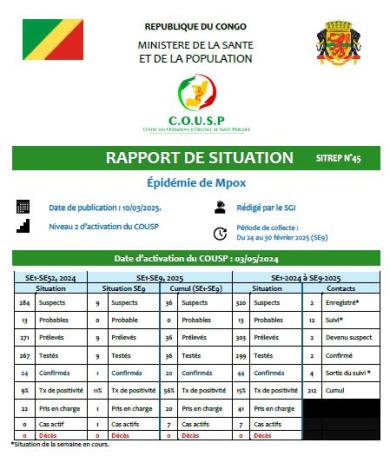 Epidémie de Mpox : Rapport de Situation (SITREP) N°45 du 10 mars 2025 | OMS | Bureau régional ...